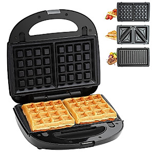 AAYUJUP Waffle Iron Sandwich Maker：3 In 1 Mini Waffle Maker With Removable Plates Waffle Irons Non-Stick Waffle Cone Maker Waffle Machine For Waffle Grill Sandwich