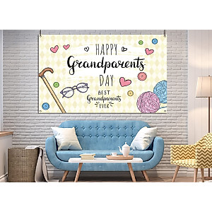 Nepnuser Happy Grandparents Day Photo Booth Backdrop School Event Retirement Love Grandparents Party Decorations Grandpa Grandma Holiday Photo Wall Decor (5.9×3.6ft)