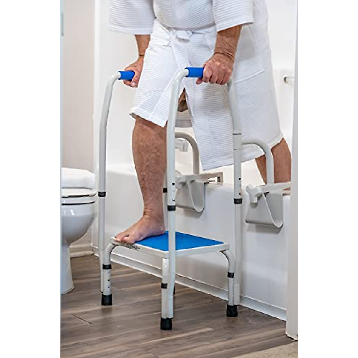 step2tub Shower Steps for Seniors - Provides Tub Assistance for Elderly - Adjustable, Non-Slip, One-Step Stool with Handicap Grab Bars - Stainless Steel Step Stool for Safe Tub & Shower Access