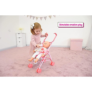 KOOKAMUNGA KIDS Baby Doll Stroller – Umbrella Stroller for Dolls - Foldable & Lightweight Baby Stroller for Dolls - Play Stroller w/ Sturdy Steel Frame - Ideal for Baby Dolls up to 18" - Pink Unicorn