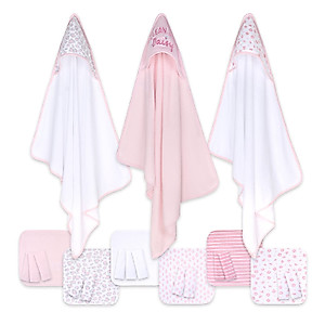 The Peanutshell Hooded Bath Towel and Wash Cloth Set for Baby Girls - 23 Piece Gift Set - Pink Floral & Cheetah Print
