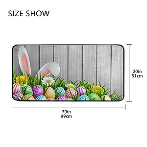 Kitchen Rugs Runner Easter Bunny Ears Flowers Wood Doormat Bath Rugs Non Slip Area Rugs for Bathroom Kitchen Indoor 39" X 20"