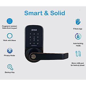 Smart Door Lock, Keyless Entry Door Lock, SCYAN X4 Handle Lock with Touchscreen Keypad Access, Auto Locking, for Home, Airbnb, Rental House (Oil-Rubbed Bronze)