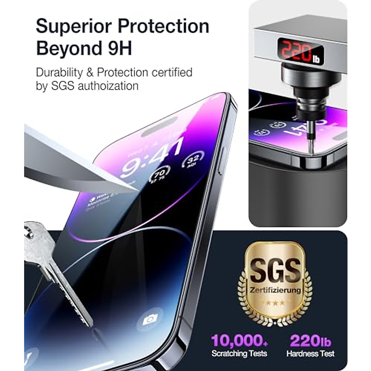 UltraGlass UNBREAK TOP 9H+ Glass for iPhone 14 Pro Max Screen Protector [Military SGS Shatterproof & Longest Durable] Screen Protector 14 Pro Max Tempered Glass, Anti-fingerprint, 2 Packs