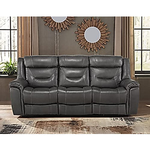 Lexicon Finlay Top Grain Leather Power Double Reclining Sofa, Dark Gray