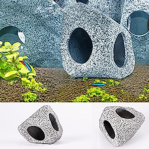 3 Pieces Rock Aquarium Decorations, Stackable Cave Aquarium Decor, Betta Fish Tank Accessories Hideout Hidden Stones Ornaments, Fish Rock House Hideaway Tunnel Fish Cave for Aquarium Shrimp Cichlid