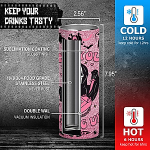 TUMBTU Ghostface 20oz Skinny Tumbler for Women Girls Spooky Vibes 20oz Horror Scary Face Theme Decor Insulated Cup with Lid -Vacuum Stainless Steel Coffee Mug Stemless Pink Cup
