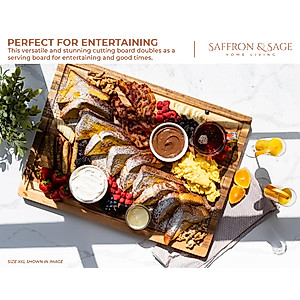 Saffron & Sage Extra Large Wood Cutting Board - Thick 23 x 17 x 1.5 Inch Acacia Wooden Cutting Boards for Kitchen use with Deep Juice Groove, Reversible Chopping Board Doubles as a Charcuterie Board