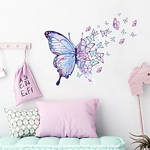 Gorgeous Blue Purple Butterflies Wall Stickers, sacinora Art Butterfly Wall Decals Removable Vinyl Peel and Stick for Living Room Bedroom Children's Room Nursery Playroom Decorations