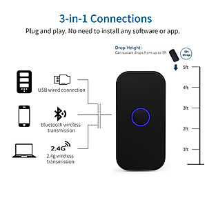 Mini Bluetooth Wireless Barcode Scanner,Symcode USB Portable Handheld 1D CCD Barcode Scanner Reader for POS/Android/iOS/iMac/Ipad
