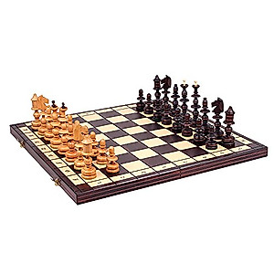 The Alcazar Chess Set an Unique Hand Crafted Wood Chess Pieces with a 5 inch King, 22.8 inch Wooden Chess Board that Folds for Chess Piece Storage