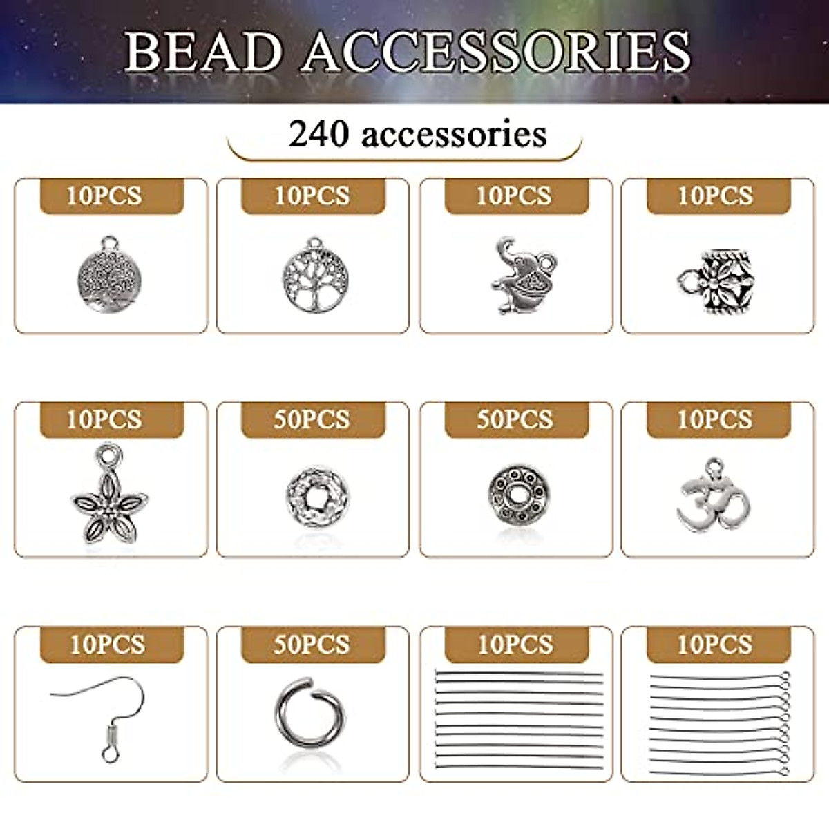 tchrules 463pcs Crystal Beads Kit for Jewelry Making, Natural Stone Healing Beads for Bracelet Making, 8mm DIY Lava Stone Marble Beads Gemstone for Jewelry Necklace Making Kits