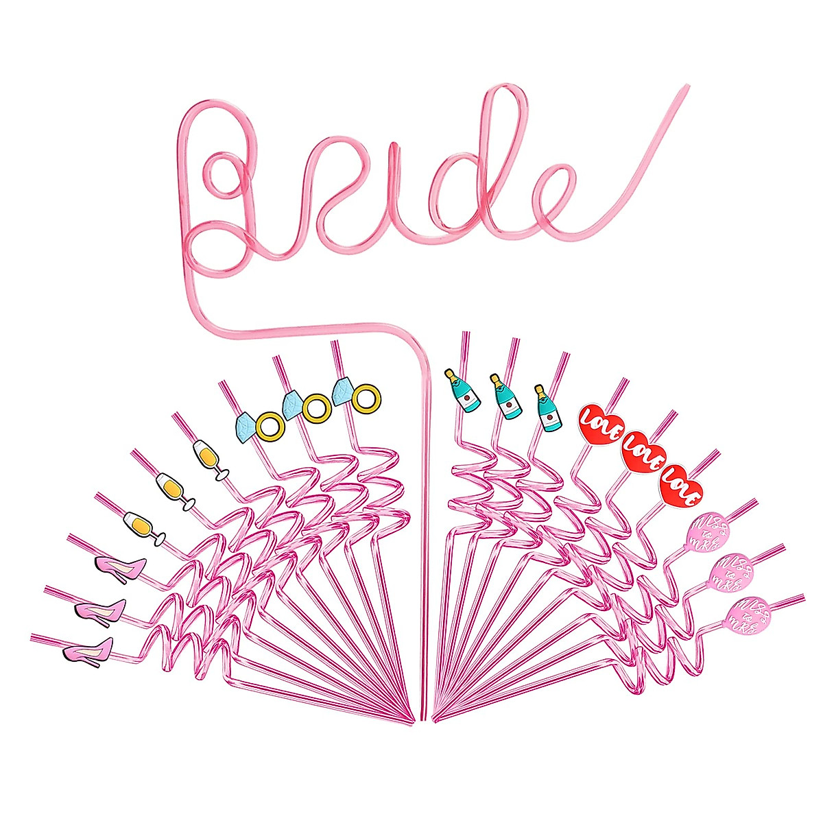 19Pcs Bride Straws - Bachelorette Party Favors Bridal Shower Gifts for Bride to Be Drinking Straws, 1 Large Bride and 18 Small Straw Bachelorette Decoration Party Supplies