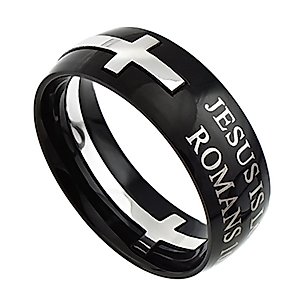 K39 JESUS IS LORD Romans 10:9 Wedding Band Christian Scripture Engagement Ring (10)