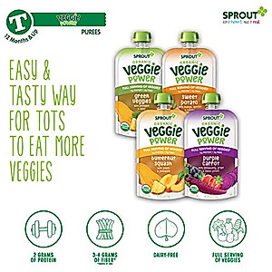 Sprout Organic Baby Food, Stage 4 Toddler Pouches, Sweet Potato Veggie Power Pack, 4 Oz Purees (Pack of 12)