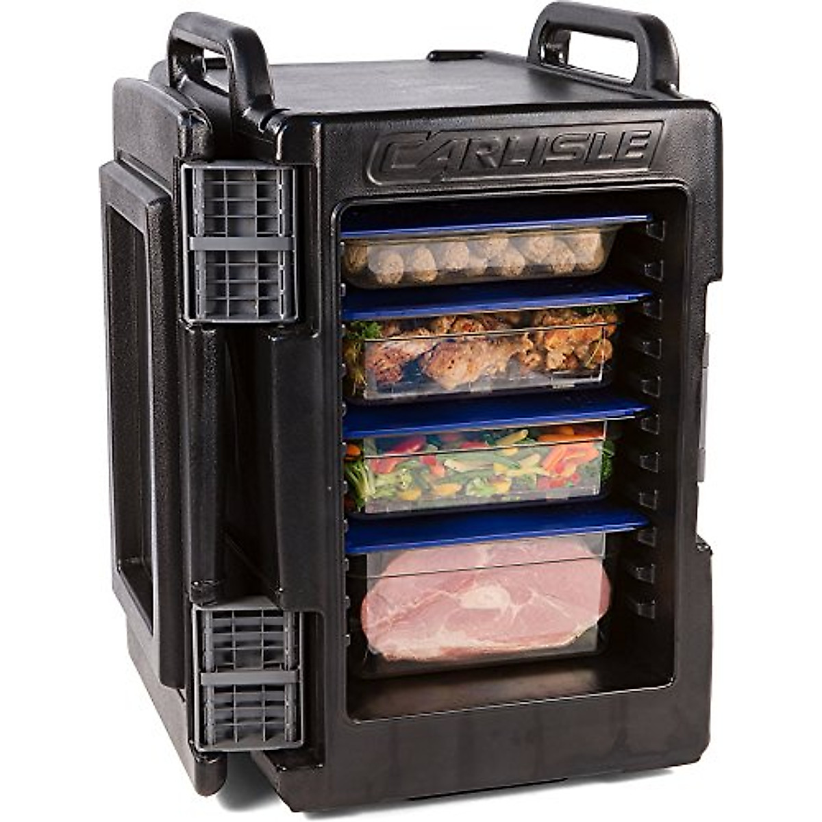 Carlisle FoodService Products Cateraide IT End Loading Insulated Food Pan Carrier Holds 6 Full Size 2.5" Pans with Handles for Catering, Kitchens, and Restaurants, Plastic, Black