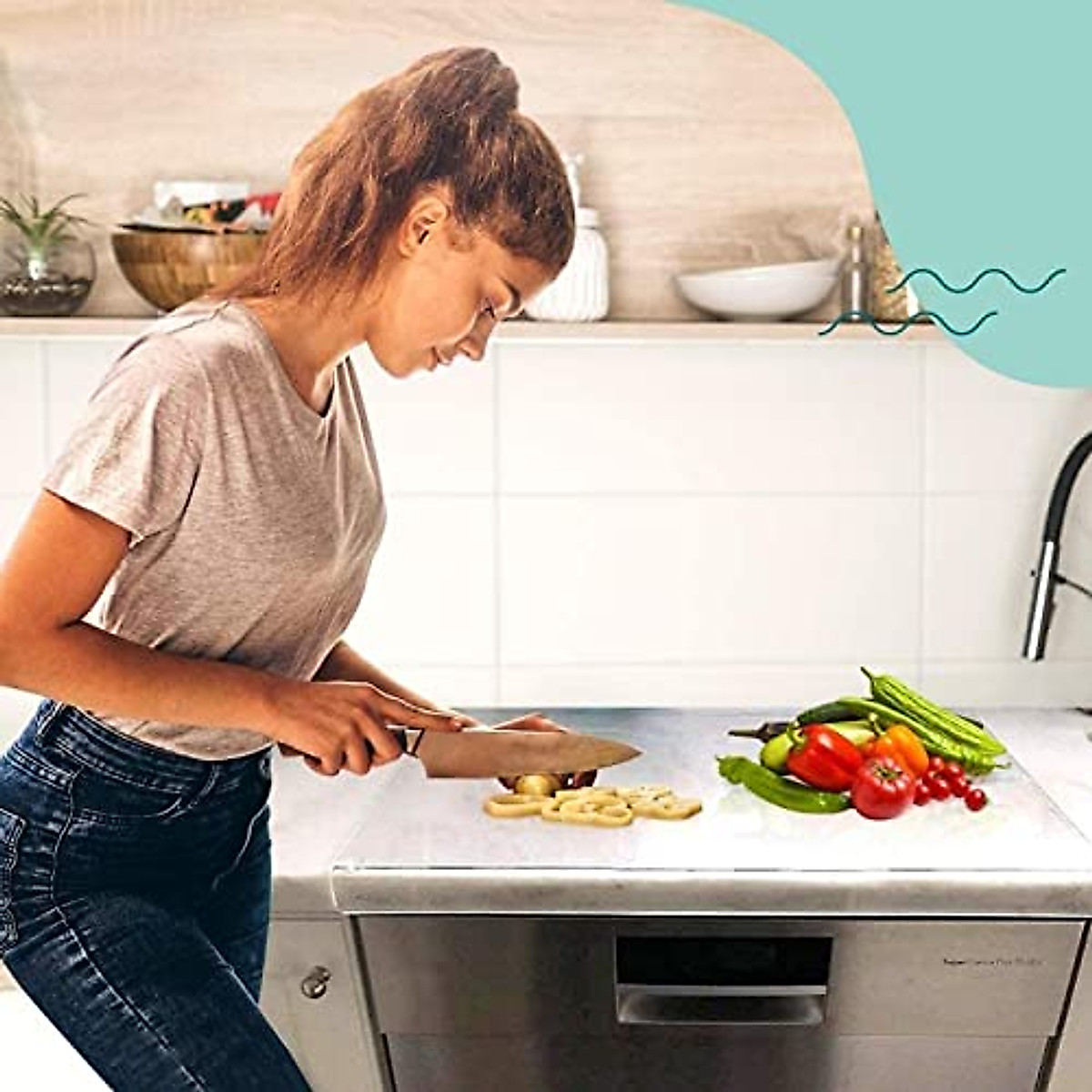 Acrylic Cutting Boards For Kitchen Counter, Clear Cutting Board With Lip For Countertop, 18 X 16 Inch Non Slip Acrylic Chopping Board For Counter Protector