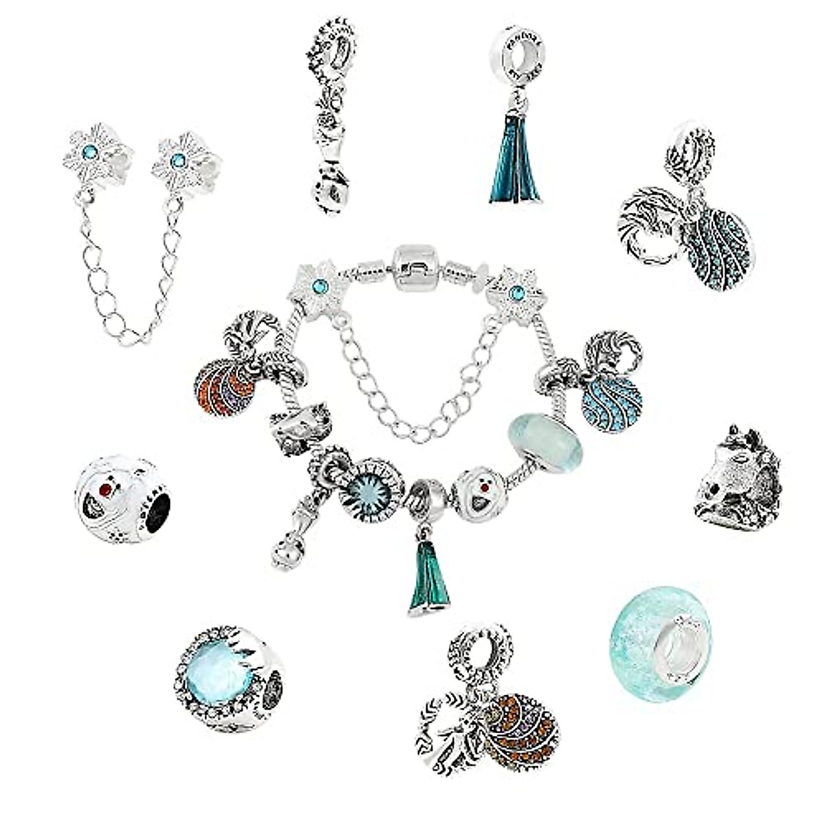 KATSCH For snowflake necklace Compatible with Pandora Charm Beads Bracelet,cartoon jewerly set for girls and women(BXNW-19)