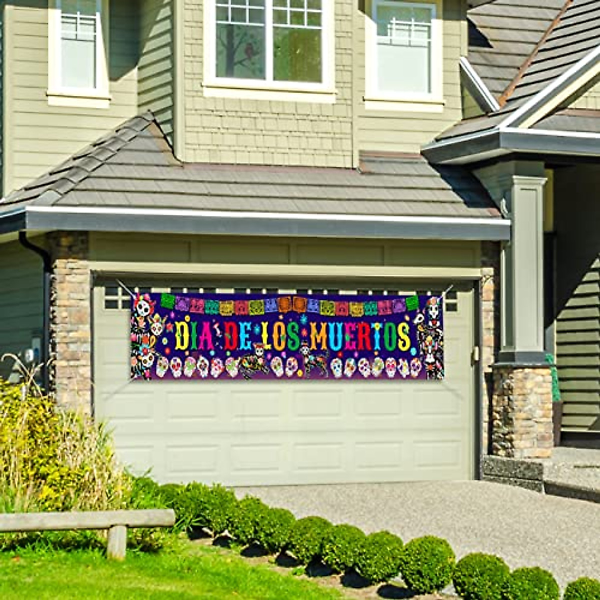 Dia De Los Muertos Banner for Day of The Dead Party Decorations, With Mexica Banner Cat Dog Sugar Skull Yard Sign Halloween Decorations Backdrop Outdoor Easter Mexica Fiesta Party Supplies Decor