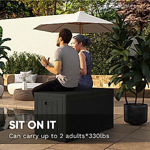 Patiowell 100 Gallon Resin Deck Box, Waterproof Large Outdoor Storage Box for Patio Furniture and Garden Tools, Black