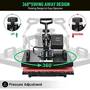 Slendor 8 in 1 Heat Press Machine 15x15 inch 360-Degree Swing Away Digital T Shirt Pressing Machine Multifunction Heat Transfer Sublimation Combo for T Shirts Mugs Hat Plate Cap