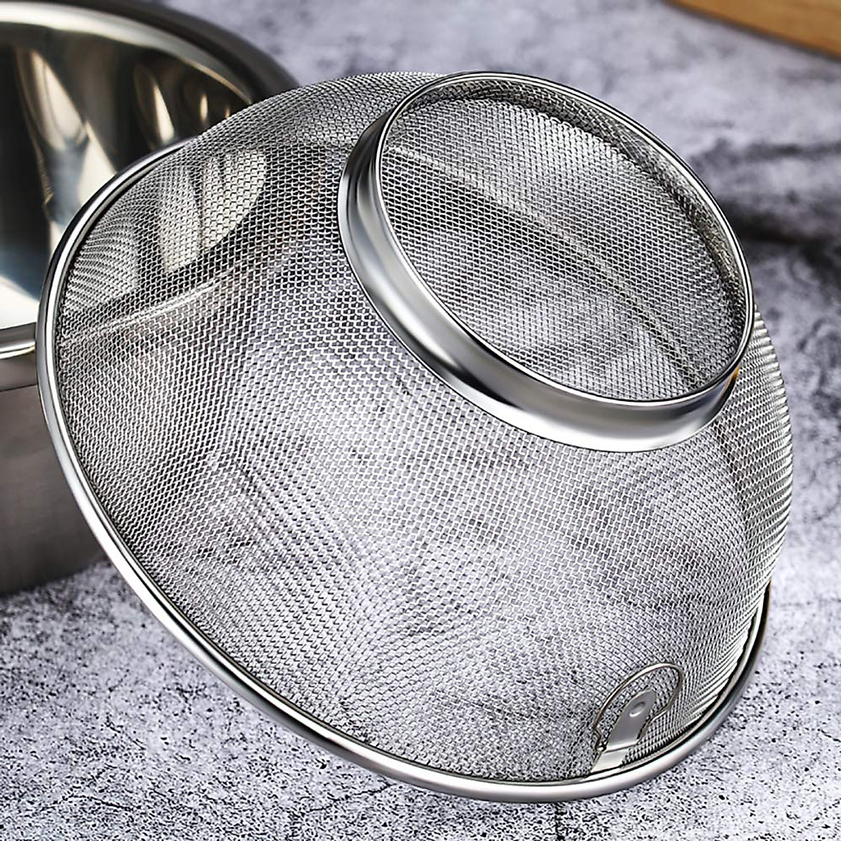 2 Pack Stainless Steel Mesh Colander Kitchen Fine Mesh Strainer Bowl Straining Screen Basket Drainer Rice Washing Bowl Colander Sieve Sifters for Rice, Pasta, Noodles, Vegetables, Fruits
