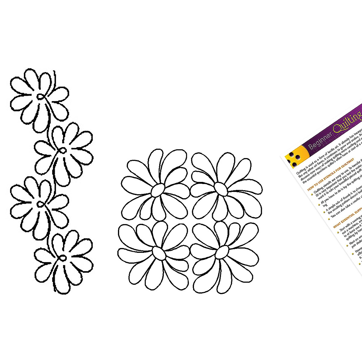 Quilting Stencils for Machine and Hand Quilting - 2 Quilting Stencils for Border, Block Patterns - Lilac Border, Daisy Block Plastic Quilt Stencil Set with Guide