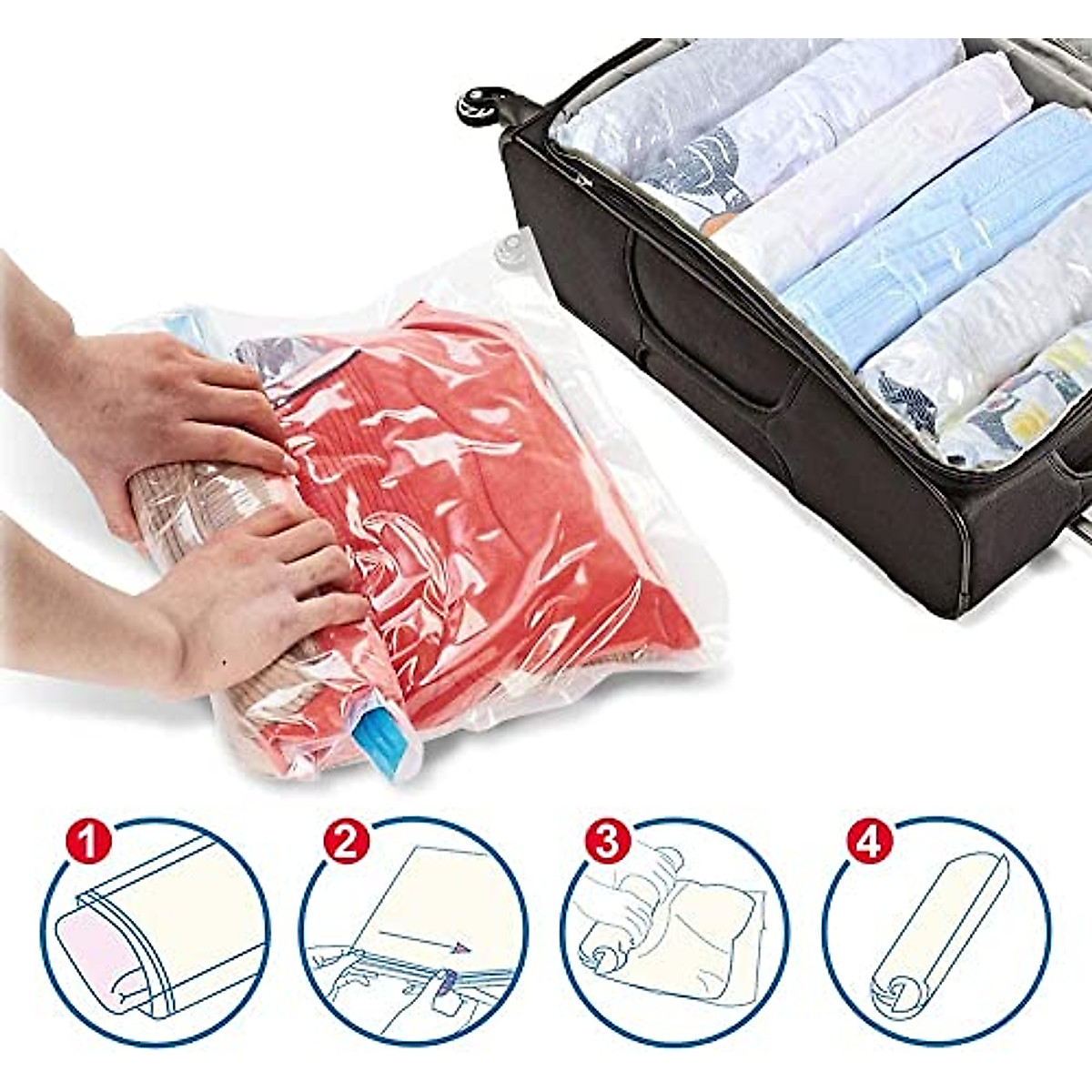 Spacesaver Premium Travel Roll-Up Storage Bags with Double-Zip Seal and Triple-Seal Turbo Valve, Get Maximum Space Saving and 80% More Storage (Travel 8 Pack)