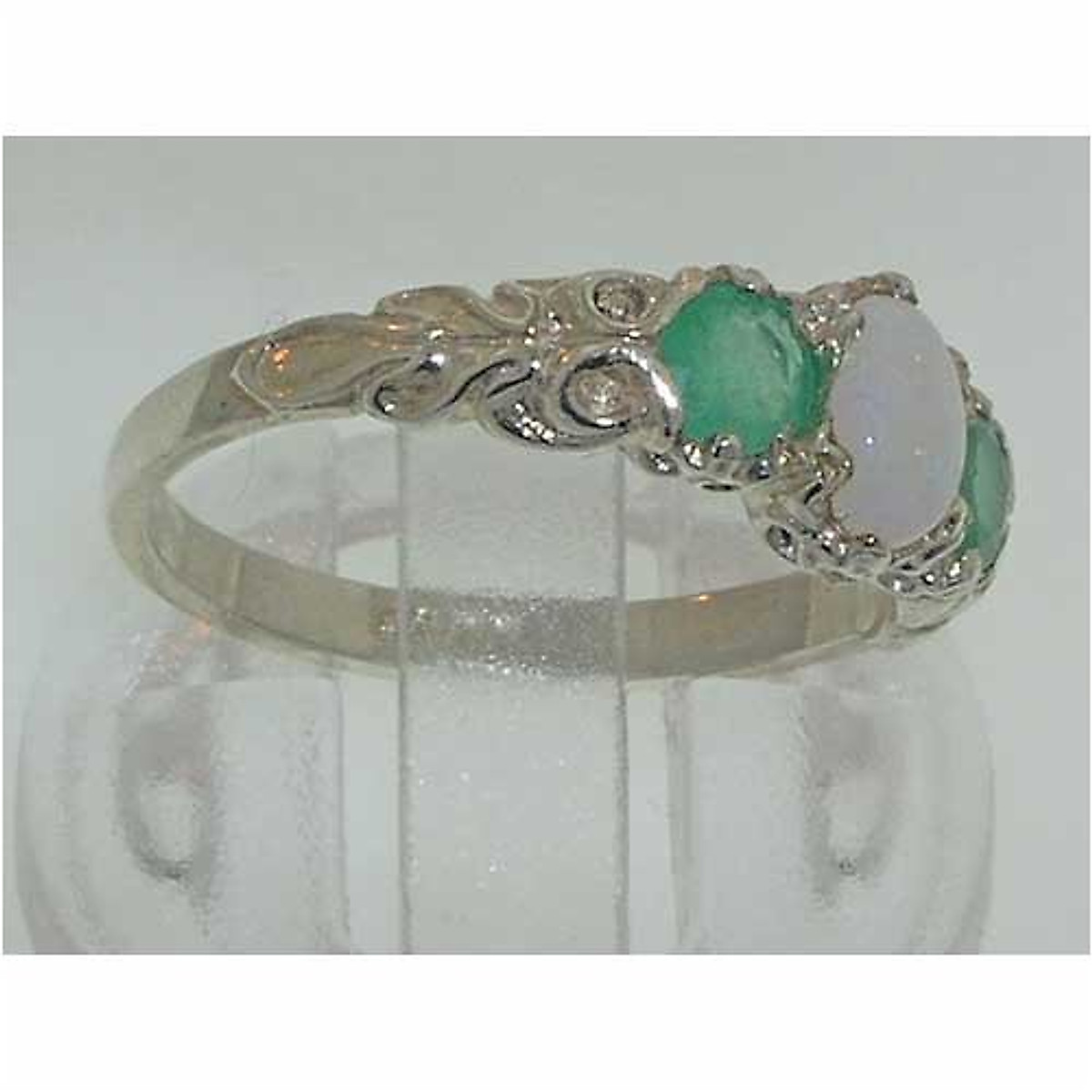 LetsBuyGold 925 Sterling Silver Natural Opal and Emerald Womens Promise Ring - Size 5.5