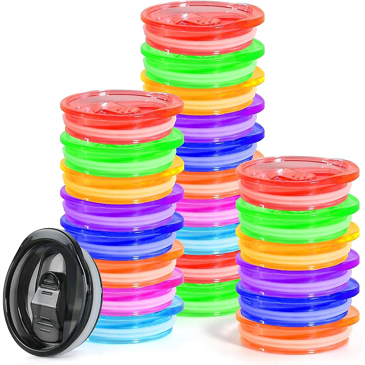 FECBK 40 Pcs 20oz Skinny Tumbler Lid Replacement Lids Plastic Splash Resistant Lids Covers Spill Proof Silicone Sliding Skinny Tumbler Lid, BPA Free, Multi-Colored for Mouth Tumbler Cooler Cup
