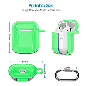 Fintie Case for AirPods 2 & 1, Premium Silicone Shockproof Protective Cover Skin with Keychain [Front LED Visible] Compatible with AirPods 1 and 2 Charging Case, Green-Glow in The Dark