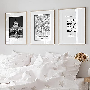 Dear Mapper Washington DC United States View Abstract Road Modern Map Art Minimalist Painting Black and White Canvas Line Art Print Poster Art Print Poster Home Decor (Set of 3 Unframed) (16x24inch)