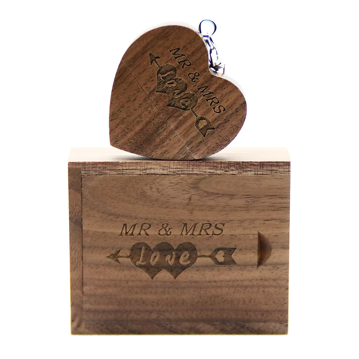 LXSINO 32GB Wood USB 3.0 Flash Drive with Laser Engraved Mr & Mrs Design - 32GB Wooden Heart Shape USB Memory Stick Thumb Drivers with Box for Wedding/Couple/Parents (Walnut 32GB)