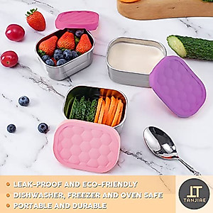 Tanjiae Stainless Steel Snack Containers for Kids | Easy Open Leak Proof Small Food Containers with Silicone Lids - Perfect Metal Toddler Lunch Box for Daycare and School (8oz)