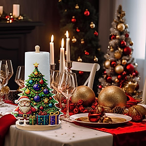 Christmas Paper Towel Holder - Wooden Countertop Dispenser with Acrylic Christmas Tree Design, Festive Holiday Kitchen Decor and Paper Towel Organizer