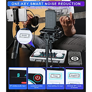 Podcast Equipment Bundle, tenlamp Q8 Podcast Microphone with Sound Board Voice Changer Mixer Controller, Studio Live Sound Card Kit for PC Smartphone Recording Live Streaming
