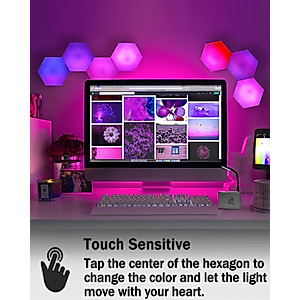 Hexagon Lights, RGB Hexagon Wall Lights with Remote, Smart Hexagonal Wall Panels, Touching LED Wall Lights with USB-Power, Splicing DIY Color-Changing Gaming Lights Used in Gift, Bedroom Decor-6 Packs