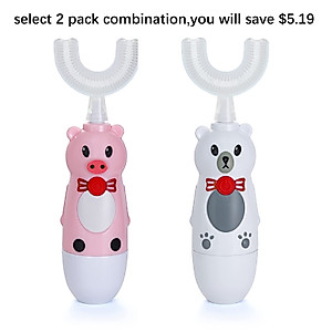 RAXIFU Automatic Electric Toothbrush for 2-6 Years Kids, Ultrasonic Toothbrush for 4-9 Years Children, U Type Whitening Kids Electronic Toothbrush(Pink White 2 Pack)