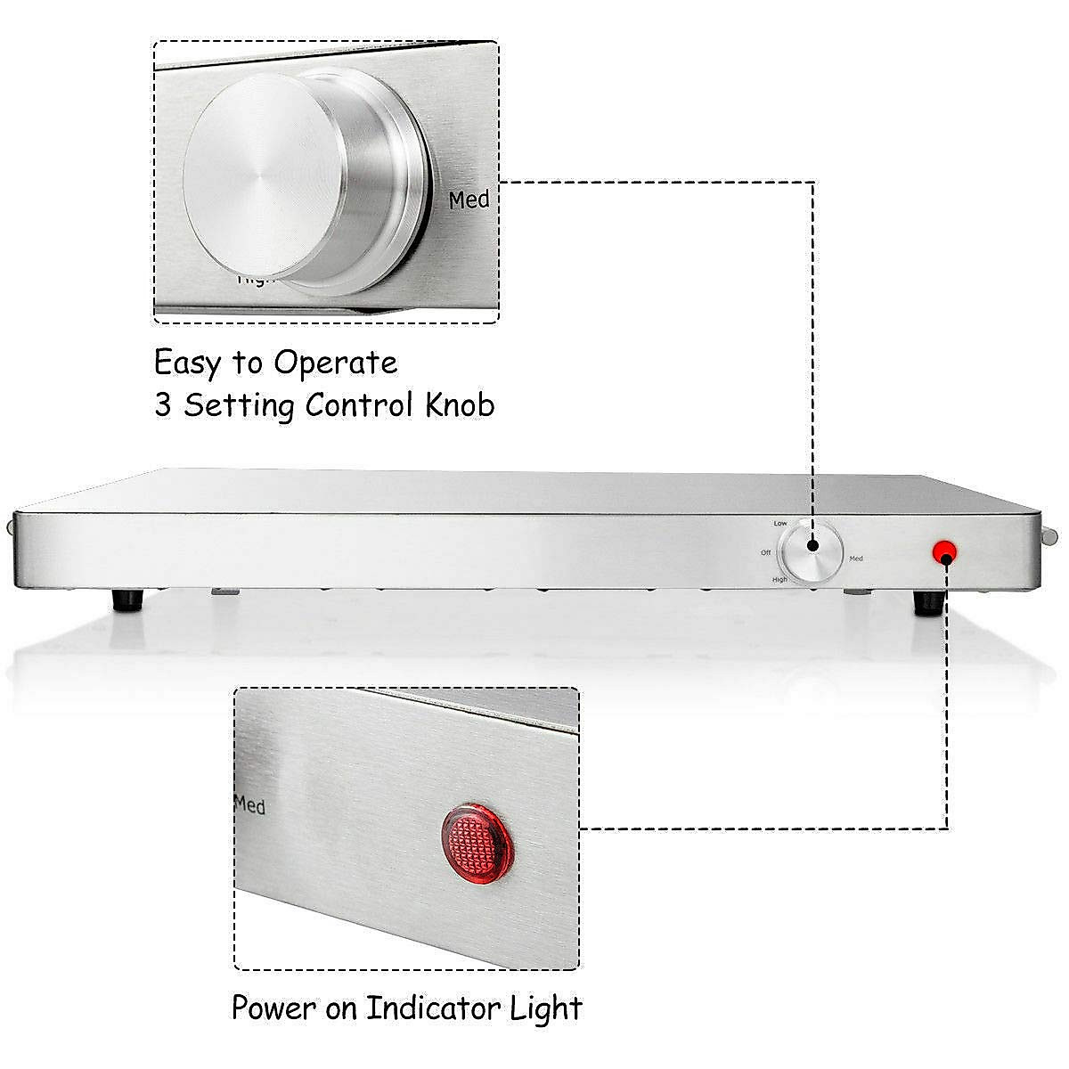 Adumly Electric Warming Tray Food Dish Warmer Stainless Steel Hot Plate Buffet Tabletop