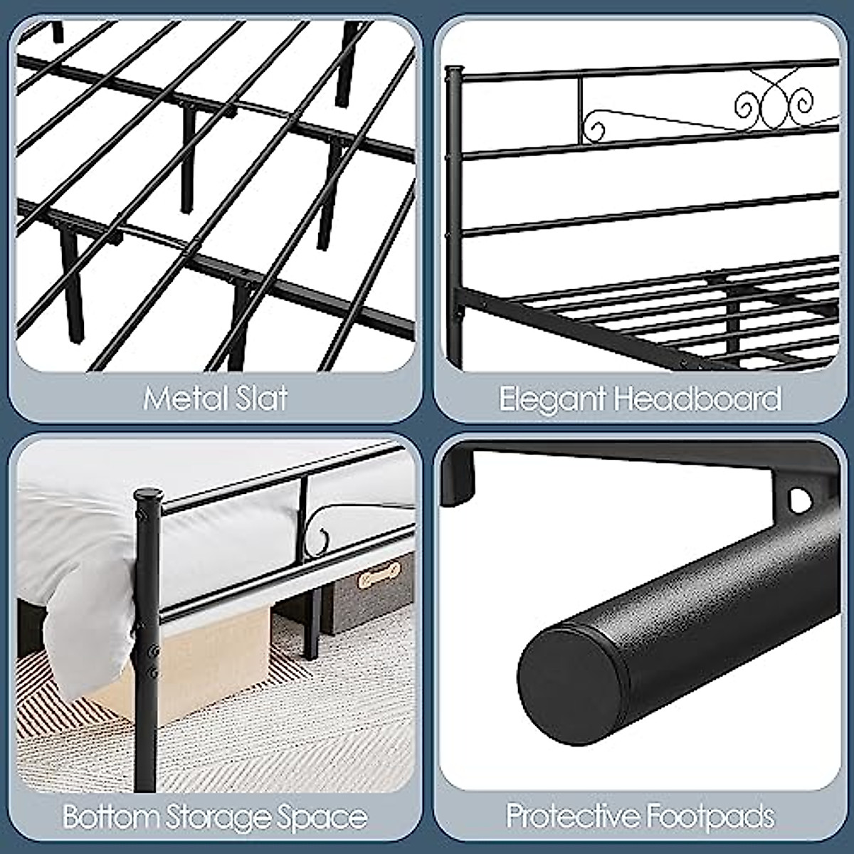 Yaheetech California King Bed Frames Metal Platform Bed with Headboard and Footboard for Bedrooms No Box Spring Needed Easy Assembly,Ground Clearance: 12.6"/Black/California King Bed