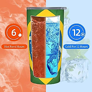 VKKOEWL Brazil Brazilian Flag Stainless Steel Insulated Tumbler 20 Oz Travel Water Bottle Coffee Mug Drink Cup With Lid Straw