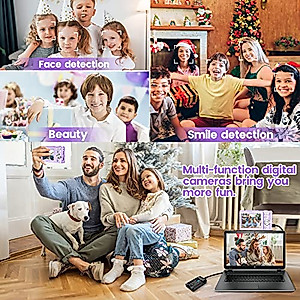 Digital Camera, HUMIDIER FHD 1080P 36MP 16X Digital Zoom Mini Vlogging Video Camera with Battery Charger, Compact Portable Cameras Point and Shoot Camera for Kids,Teens,Beginners (Purple)