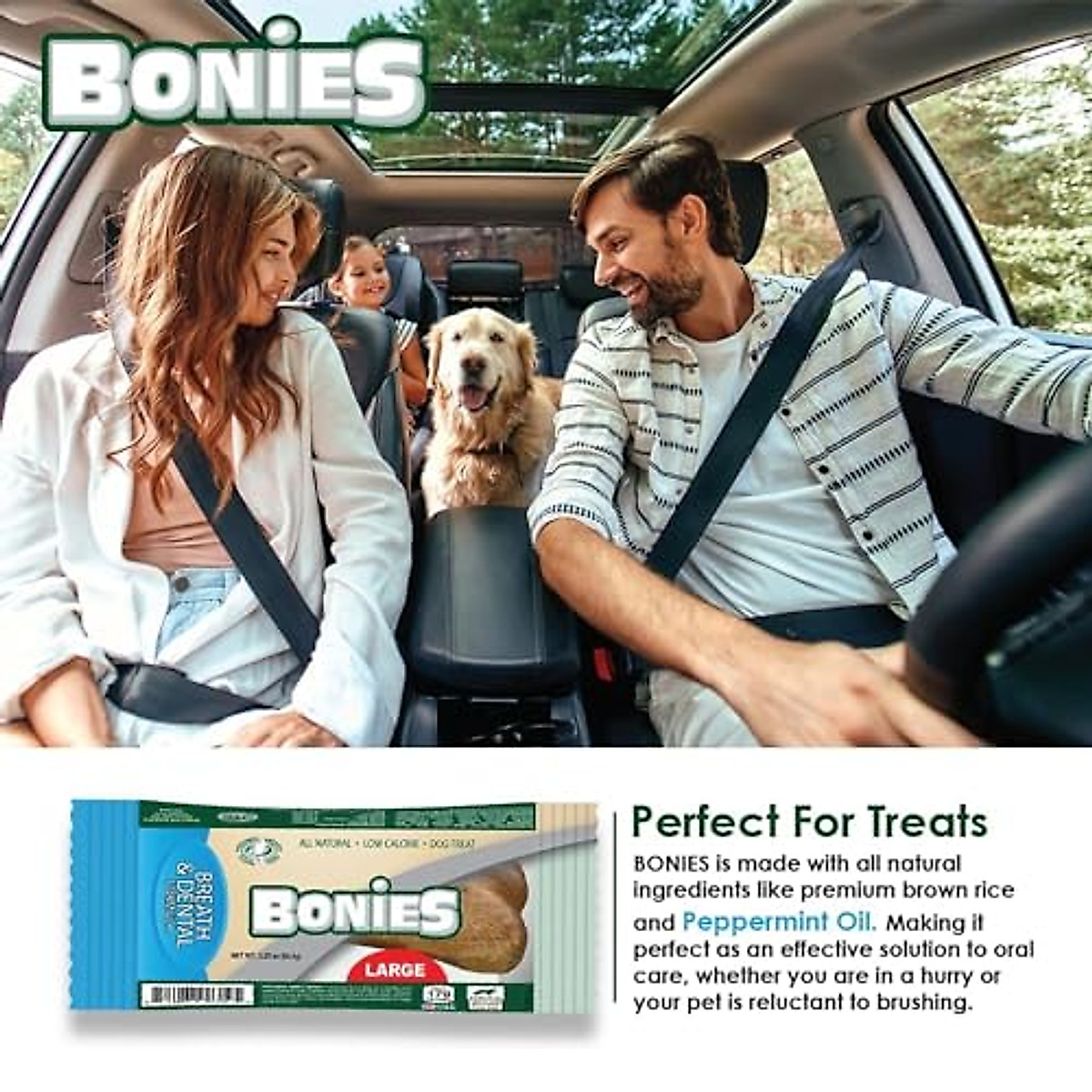 Bonies Natural Breath and Dental Formula Treats for Dogs, Made in USA - All Natural - Freshens Breath - Low Calories - for Dog Chicken Flavor, 2 Mini Bones Pack