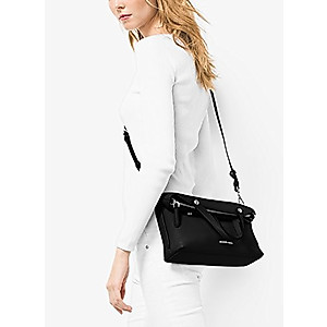 MICHAEL Michael Kors Womens Hyland Leather Satchel Handbag Black Medium