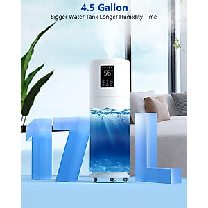 17L/4.5Gal Ultra Large Humidifiers for Bedroom 2000 sq ft, Quiet Humidifiers for Large Room, Tower Humidifier with 4 Mist Mode & Extension Tube for Home School Office Commercial Greenhouse Plants