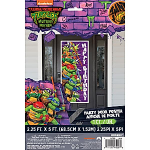 TMNT Teenage Mutant Ninja Turtles Birthday Party Supplies Bundle includes 1 Party Door Poster, 1 Happy Birthday Banner, 1 Dinosaur Sticker Sheet