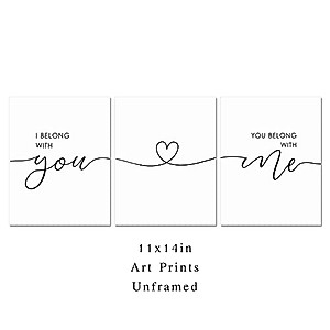 I Belong With You, You belong With Me Print, Set Of 3 Wall Art, Bedroom Quote Print, Minimalist Wall Art, Birthday & Anniversary Gift, 11x14inch Unframed