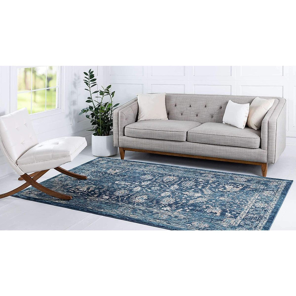 Unique Loom Oslo Collection Area Rug - Osterbro (5' x 8' Rectangle, Navy Blue/ Beige)