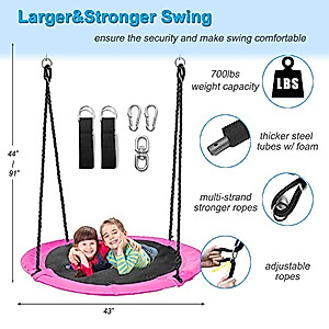 43” 700lbs Saucer Tree Swing,All-Weather Resistant Textilene Swing,360 Degree Spin,w/ 1 Swivel,2 Adjustable Ropes&Long Straps,Easy to Install,Comfortable for Kids Backyard,Playground (Pink)