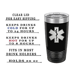 Rogue River Tactical EMT EMS Star of Life 20 Oz. Travel Tumbler Mug Cup w/Lid Paramedic (Black)